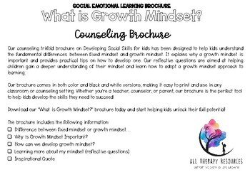GROWTH MINDSET Counseling Brochure for Kids – SEL School Counselor ...