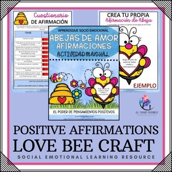 GROWTH MINDSET Positive Affirmations Love Bee Craft Activity – SPANISH ...